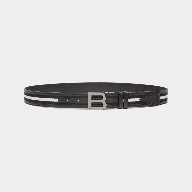 BALLY B Logo Fabric & Leather 35mm Reversible Belt｜EVA SKY SHOP