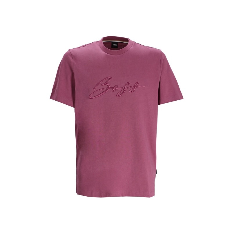 BOSS Signature logo Mercerised-cotton T-shirt-Bright Purple｜EVA SKY SHOP