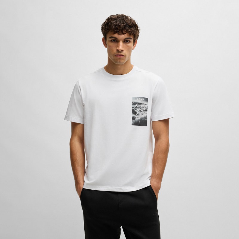 BOSS Seasonal artwork Stretch-cotton T-shirt-White｜EVA SKY SHOP